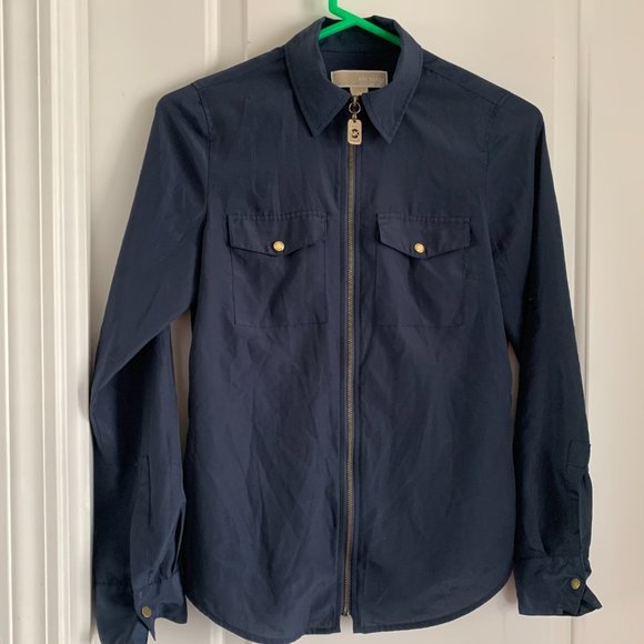 Michael Kors | Tops | Michael Kors Navy Blue Dog Tag Zip Up Shirt ...